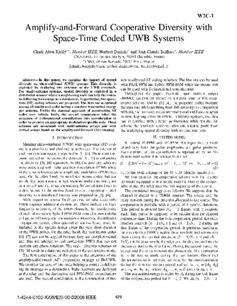 Pdf Amplify And Forward Cooperative Diversity With Space Time Coded Uwb Systems