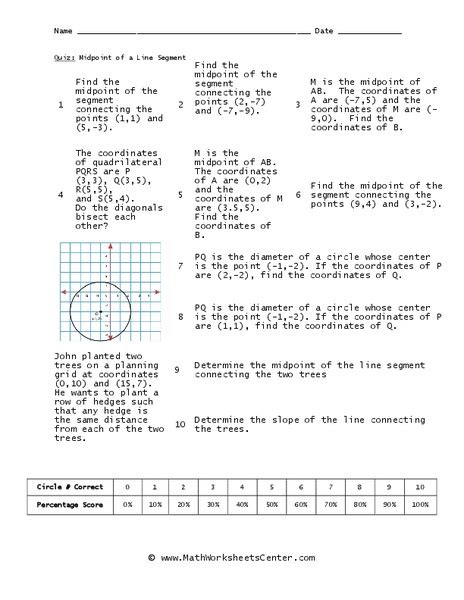 Midpoint Of A Line Segment Worksheet For 10th Grade Lesson Planet