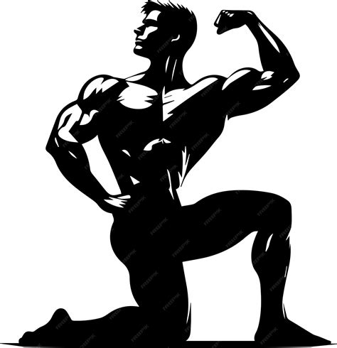 미니멀 보디빌더 포즈 터 실루 검은색 실루 색 배경 16 프리미엄 벡터