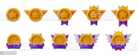 3d 게임 배지 세트 아바타 원형 프레임 렌더링 중세 판타지 순위 아이콘 키트 날개 왕관 1위에 대한 스톡 사진 및 기타 이미지 Istock