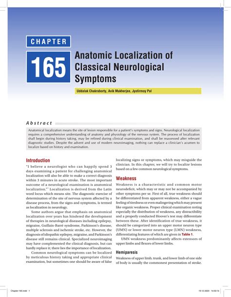 Pdf Anatomic Localization Of Classical Neurological Symptoms