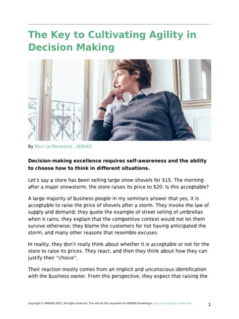 Cultivating Agility In Decision Making Pdf Knowledge Decision Making
