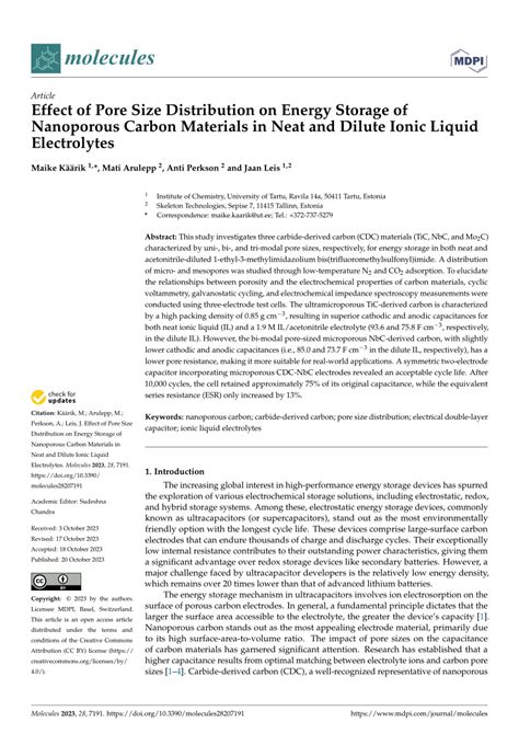 Pdf Effect Of Pore Size Distribution On Energy Storage Of Nanoporous