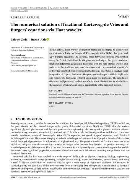 The Numerical Solution Of Fractional Korteweg‐de Vries And Burgers Equations Via Haar Wavelet