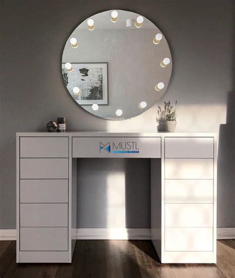 Elegant Vanity Table with Round Mirror