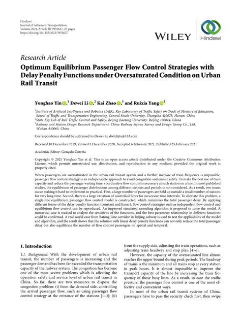 Pdf Optimum Equilibrium Passenger Flow Control Strategies With Delay Penalty Functions Under