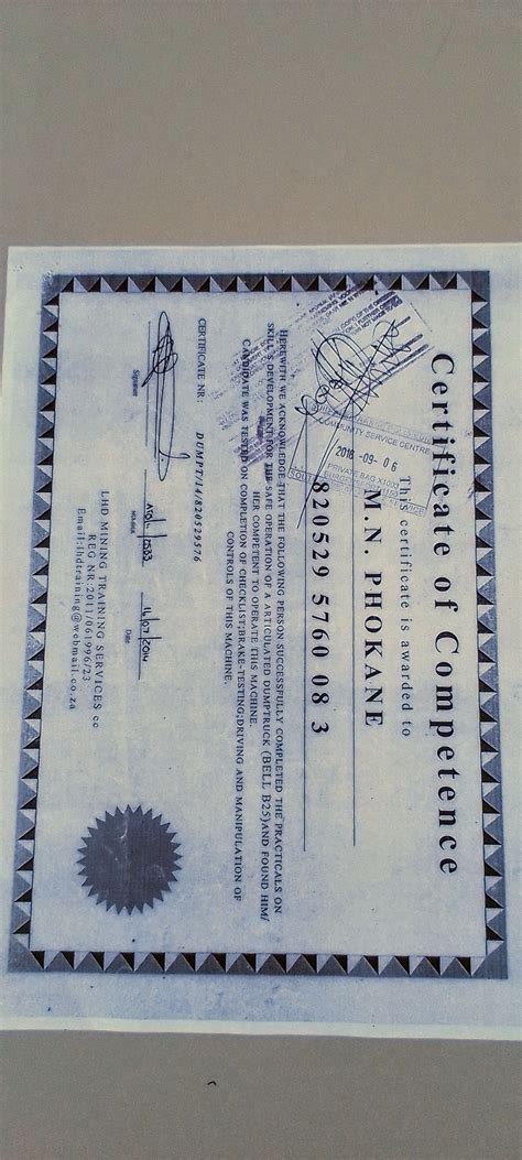 Articulated Dump Truck Adt Certificate Mosohlo Phokane