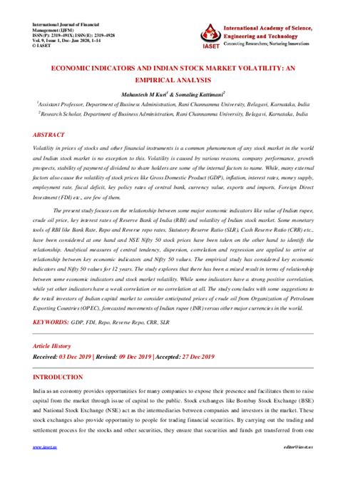 Pdf Economic Indicators And Indian Stock Market Volatility An Empirical Analysis