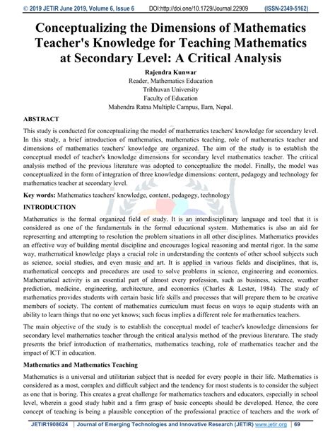 Pdf Conceptualizing The Dimensions Of Mathematics Teachers Knowledge For Teaching Mathematics