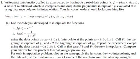 Write A Matlab Function Called Lagrangepoly That