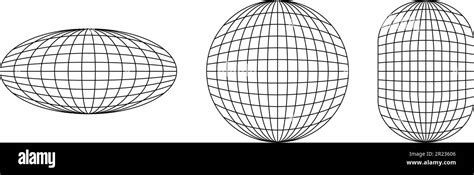Wireframe Shapes Sphere Ellipse Globe Grid Frame Elements Set Geometric Round Net Outline