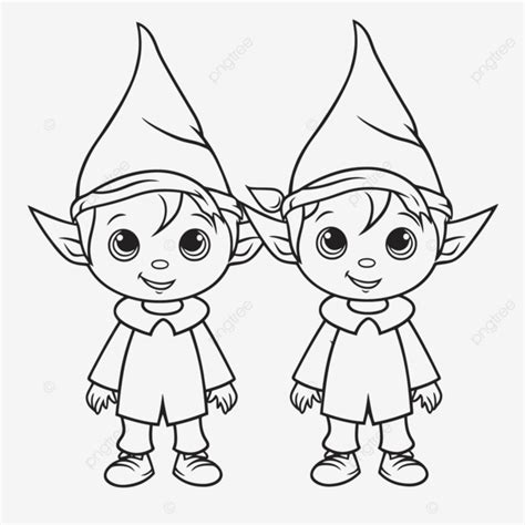 Two Elves Coloring Pages Outline Sketch Drawing Vector Elfs Drawing Elfs Outline Elfs Sketch
