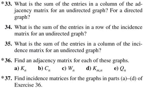 33 What Is The Sum Of The Entries In A Column Of The Adjacency Matrix For An Undirected Graph
