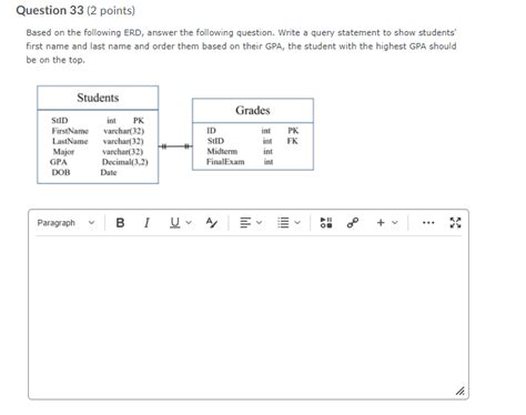 Solved Question 33 2 Points Based On The Following Erd