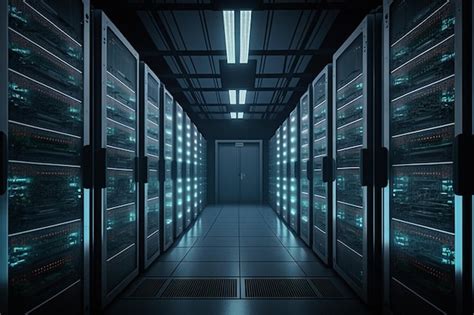 Premium Photo Shot Of Data Center With Multiple Rows Of Fully