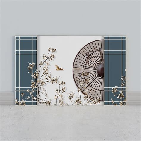 艾尔兰壁画墙布无缝壁布墙画框架现代仿硬包造型花鸟唯美清新花朵枝叶花卉客厅卧室床头电视背景轻奢温馨优雅3D模型下载 背景墙3D模型下载 免费