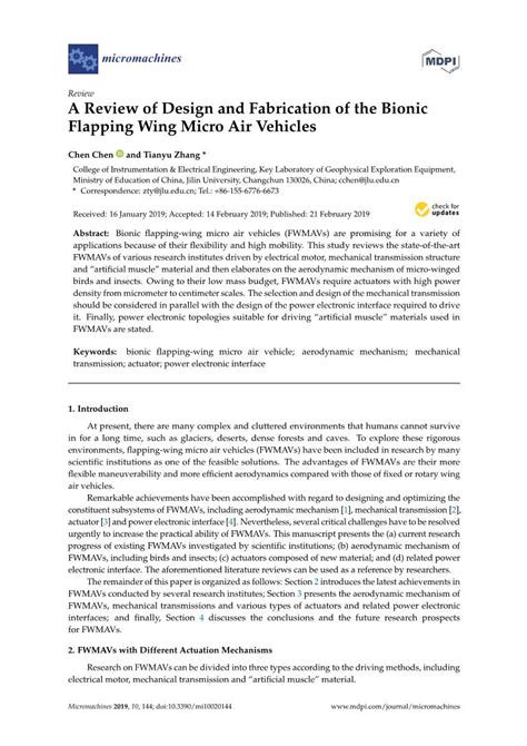 A Review Of Design And Fabrication Of The Bionic Flapping Wing Micro Air Vehicles Docslib