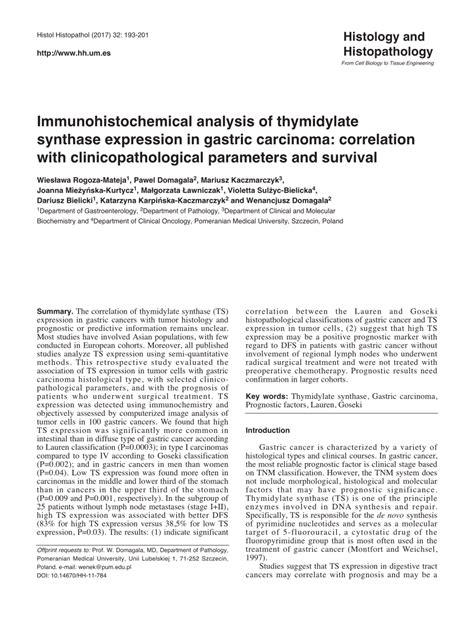 Pdf Immunohistochemical Analysis Of Thymidylate Synthase Expression In Gastric Carcinoma