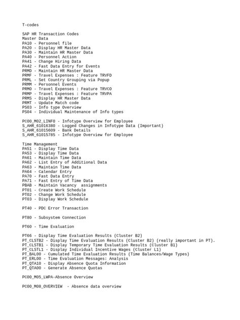 T Codes Pdf Payroll Business