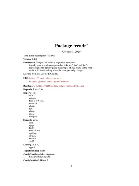Package Readr October 1 2020 Pdf Comma Separated Values Computer Science