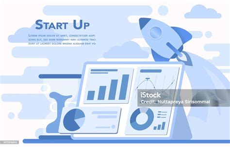 차트와 그래프가 있는 태블릿에서 정상까지 날아가는 로켓 개념에 대한 스톡 벡터 아트 및 기타 이미지 개념 개발 개선 Istock