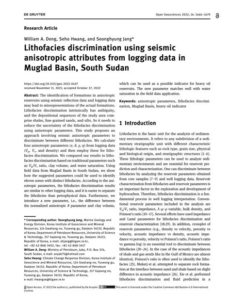 Pdf Lithofacies Discrimination Using Seismic Anisotropic Attributes From Logging Data In