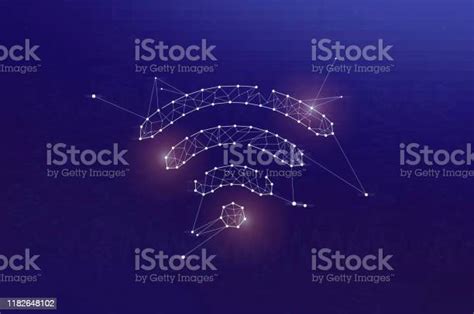 파란색 배경을 통해 네트워크 연결로 만든 창조적 인 와이파이 아이콘 가리키기에 대한 스톡 벡터 아트 및 기타 이미지 가리키기
