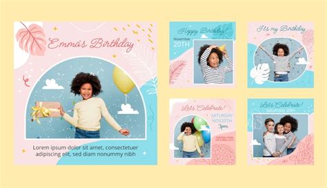 어린이 생일 파티 축하 라벨 컬렉션 무료 벡터