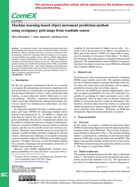Machine Learning Based Object Movement Prediction Method Using Occupancy Grid Maps From Roadside