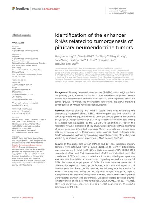 Pdf Identification Of The Enhancer Rnas Related To Tumorgenesis Of Pituitary Neuroendocrine Tumors