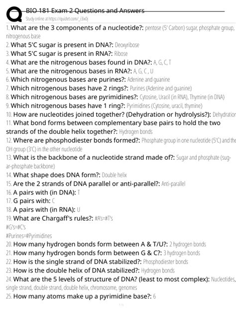 Bio 181 Exam 2 Exam Questions And Answers 100 Pass Verified And Updated