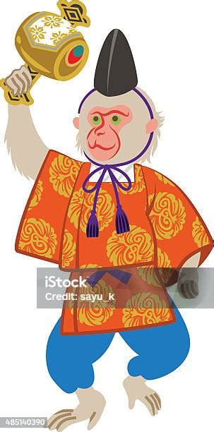 Tahun Clip Art Monyet Kimono Panjang Penuh Ilustrasi Stok Unduh