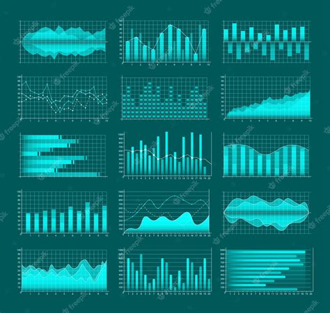비즈니스 그래프의 집합입니다 인포 그래픽 및 진단 차트 및 구성표 추세선 열 시장 경제 정보 배경 금융 자산의 분석 및 관리 프리미엄 벡터