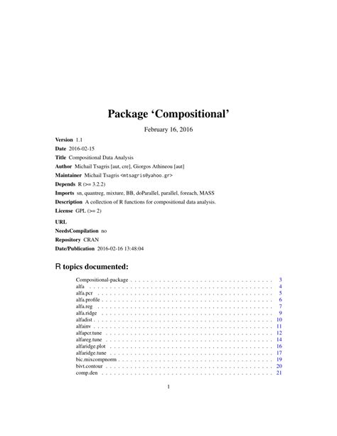 Pdf Reference Manual For The R Package Compositional