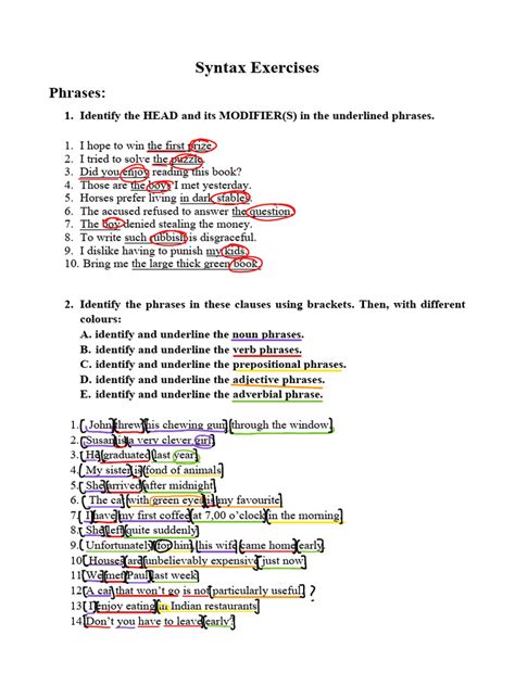 Exercises English Syntax Pdf Linguistic Morphology Linguistic
