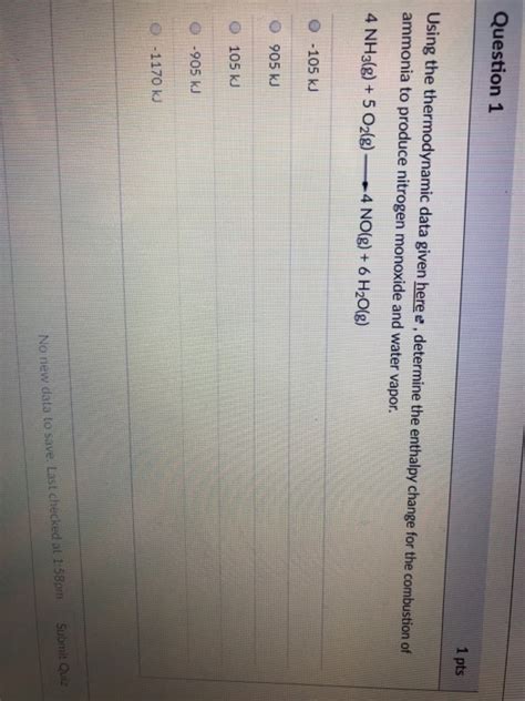 Solved Question Pts Using The Thermodynamic Data Given Chegg