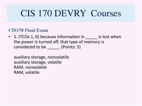 Ppt Cis 170 Devry Courses Uoptutorial Powerpoint Presentation Free