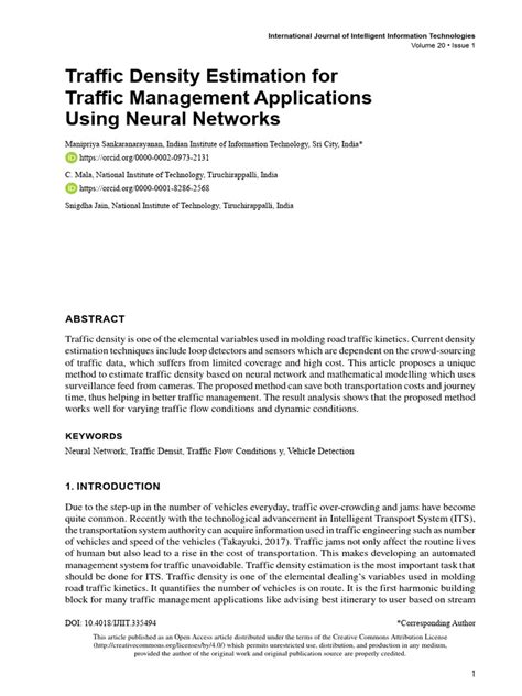 Traffic Density Estimation For Traffic Management Pdf Traffic Artificial Neural Network
