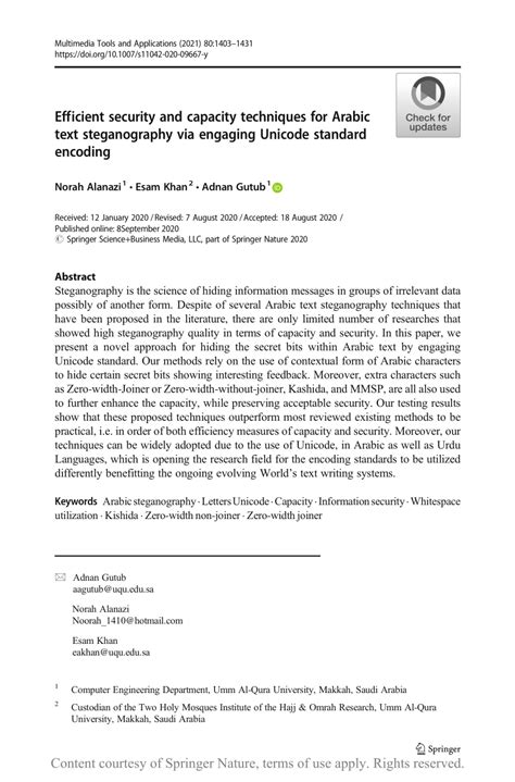 Efficient Security And Capacity Techniques For Arabic Text