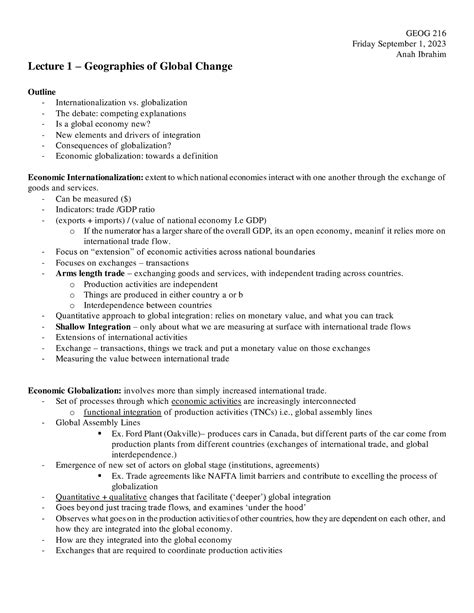 GEOG 216 Lecture 1 Notes Sept 1 2023 GEOG 216 Friday September 1 2023 Anah Ibrahim