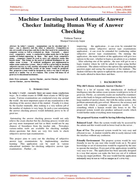 Machine Learning Based Automatic Answer Checker Imitating Human Way Of Answer Checking