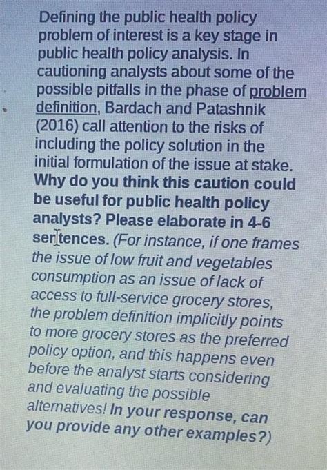 Solved Defining The Public Health Policy Problem Of Interest
