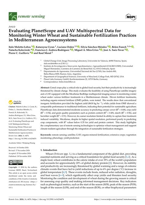 Pdf Evaluating Planetscope And Uav Multispectral Data For Monitoring Winter Wheat And