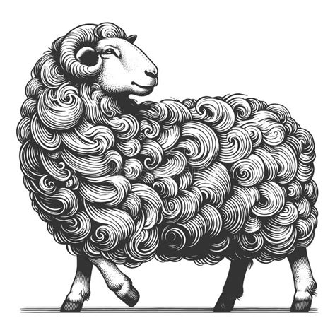 Woolly Sheep Engraving Sketch Raster Illustration Stock Photo Image Of Fleece Herbivore