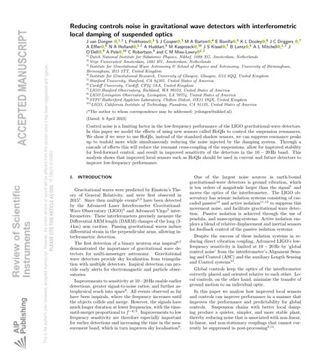 Pdf Reducing Control Noise In Gravitational Wave Detectors With Interferometric Local Damping