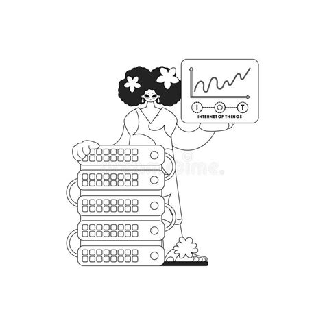 Girl Cloud Server For Iot Vector Linear Style Stock Vector