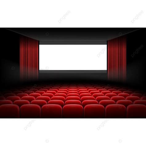 빨간 커튼과 의자가있는 흰색 시네마 극장 스크린 영화 클립 아트 영화 화면 Png 일러스트 및 벡터 에 대한 무료