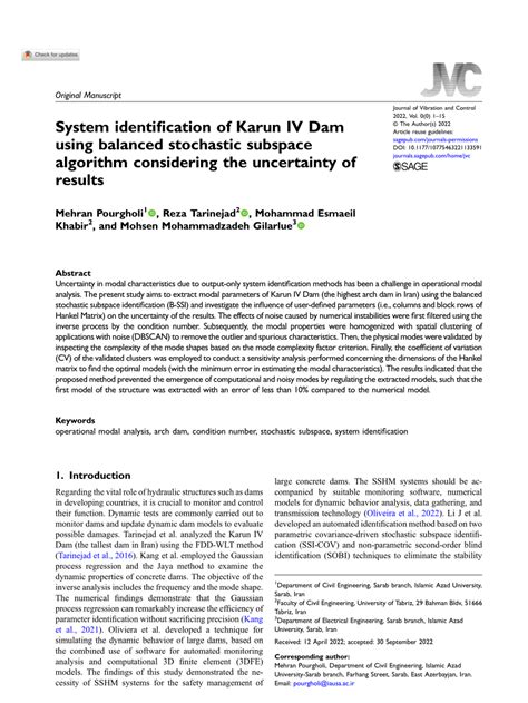 Pdf System Identification Of Karun Iv Dam Using Balanced Stochastic Subspace Algorithm