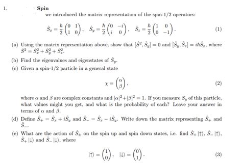Solved Spin We Introduced The Matrix Representation Of The Chegg