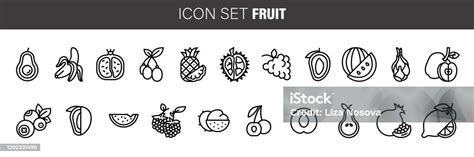 과일 선 아이콘 세트 음식 기호 컬렉션 채식 벡터 스케치 로고 일러스트레이션 흰색 배경에 격리 된 선형 Pictograms 패키지 0명에 대한 스톡 벡터 아트 및 기타